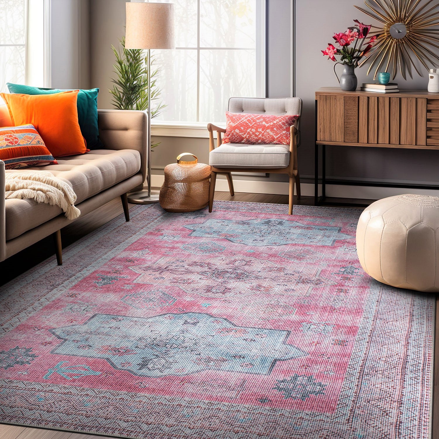 Distressed Transitional Bohemian Pink Blue Area Rug | WRGHome – WRGHome ...