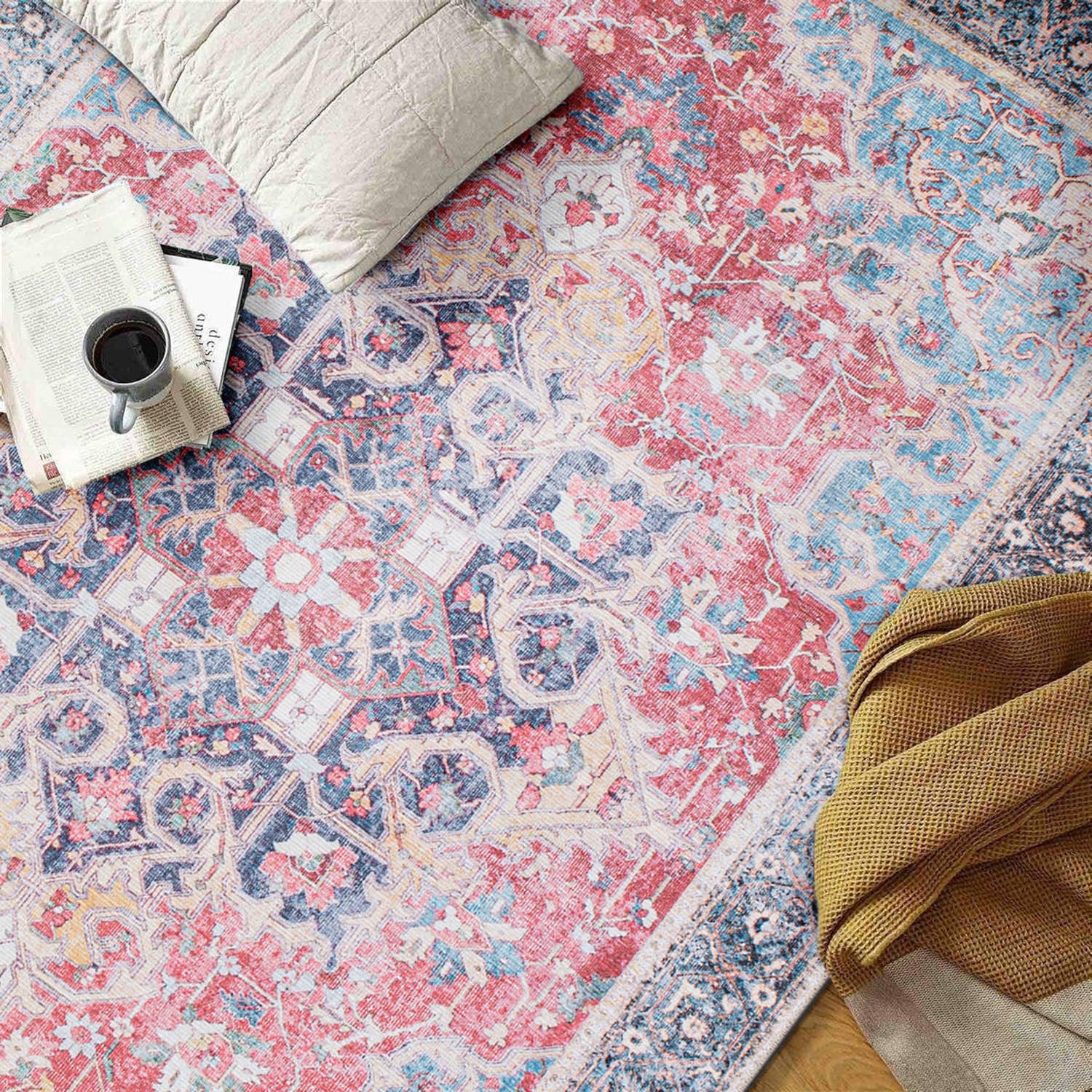 Traditional Distressed Vintage Machine Washbale Multi Area Rug – wrghome