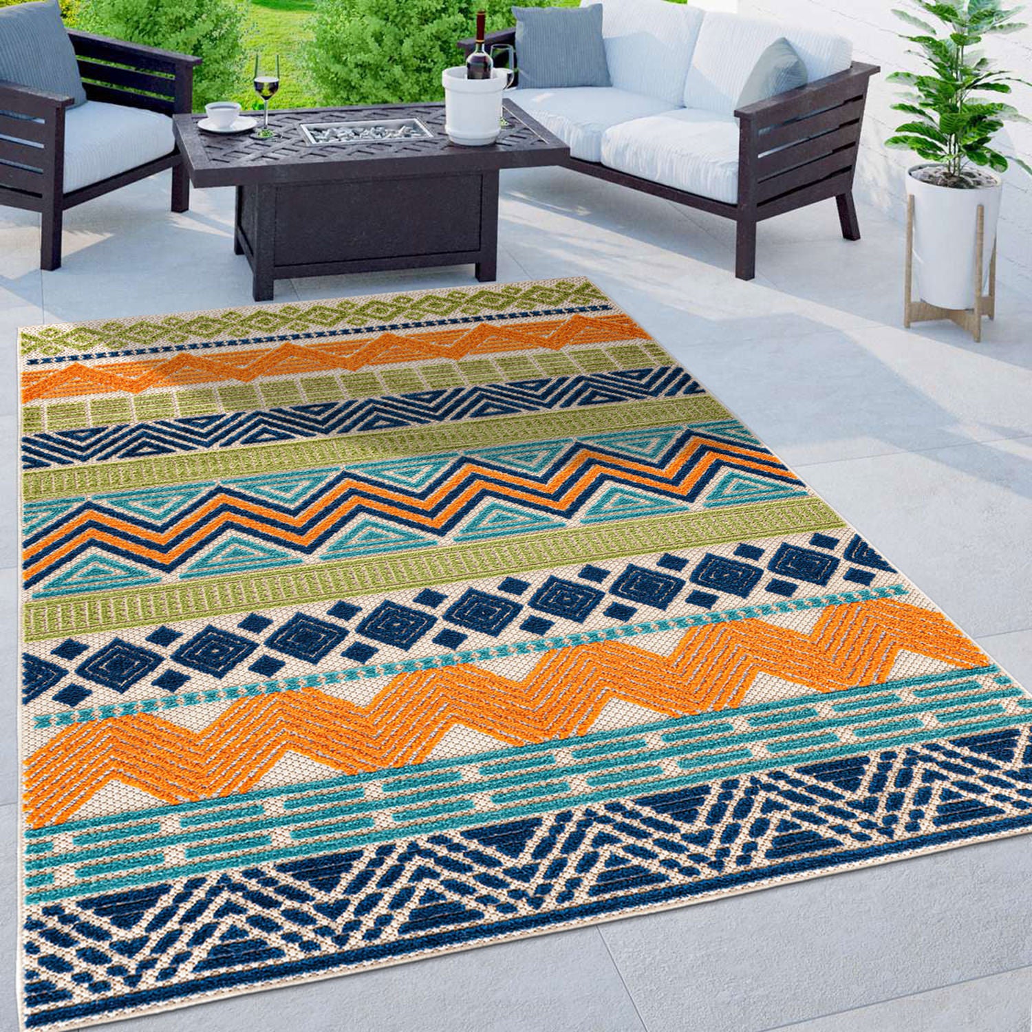 Marbella Contemporary Boho Indoor/Outdoor Area Rug - Multi – Indoor ...